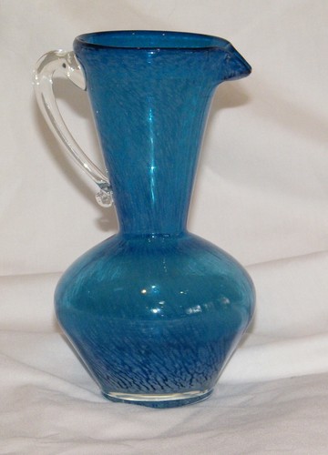 Vintage Pilgrim Art Glass style Pitcher Blue with Lite White Splatter ...