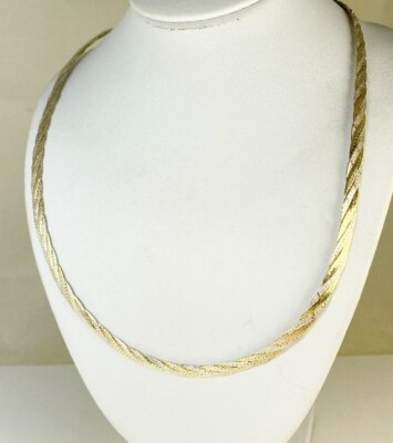 Sterling Silver Italy Tri Color Braided Herringbone Necklace 18"L ...