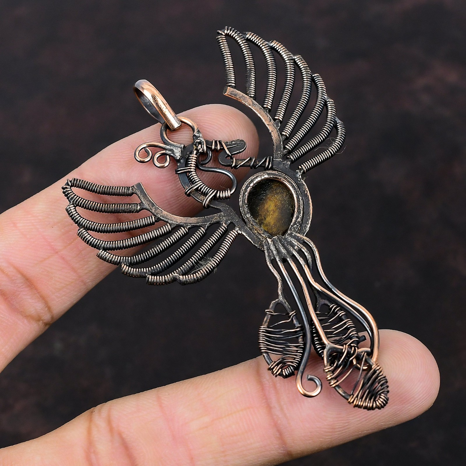Carved Tiger's Eye Gemstone Handcrafted Wire Wrapped Phoenix Bird ...
