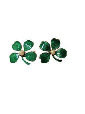 Vintage Shamrock Pins Set Of 2 Faux Pearl Center Goldtone St. Patrick's ...
