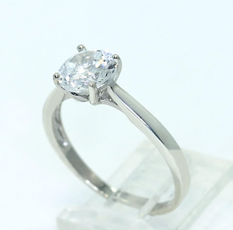 Sterling Silver 8mm Round Cubic Zirconia Solitaire Engagement Ring SZ 8 ...