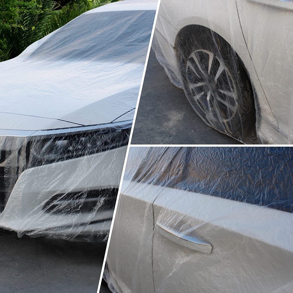 5Pc Clear Plastic Temporary Universal Disposable Car Cover Rain Dust ...