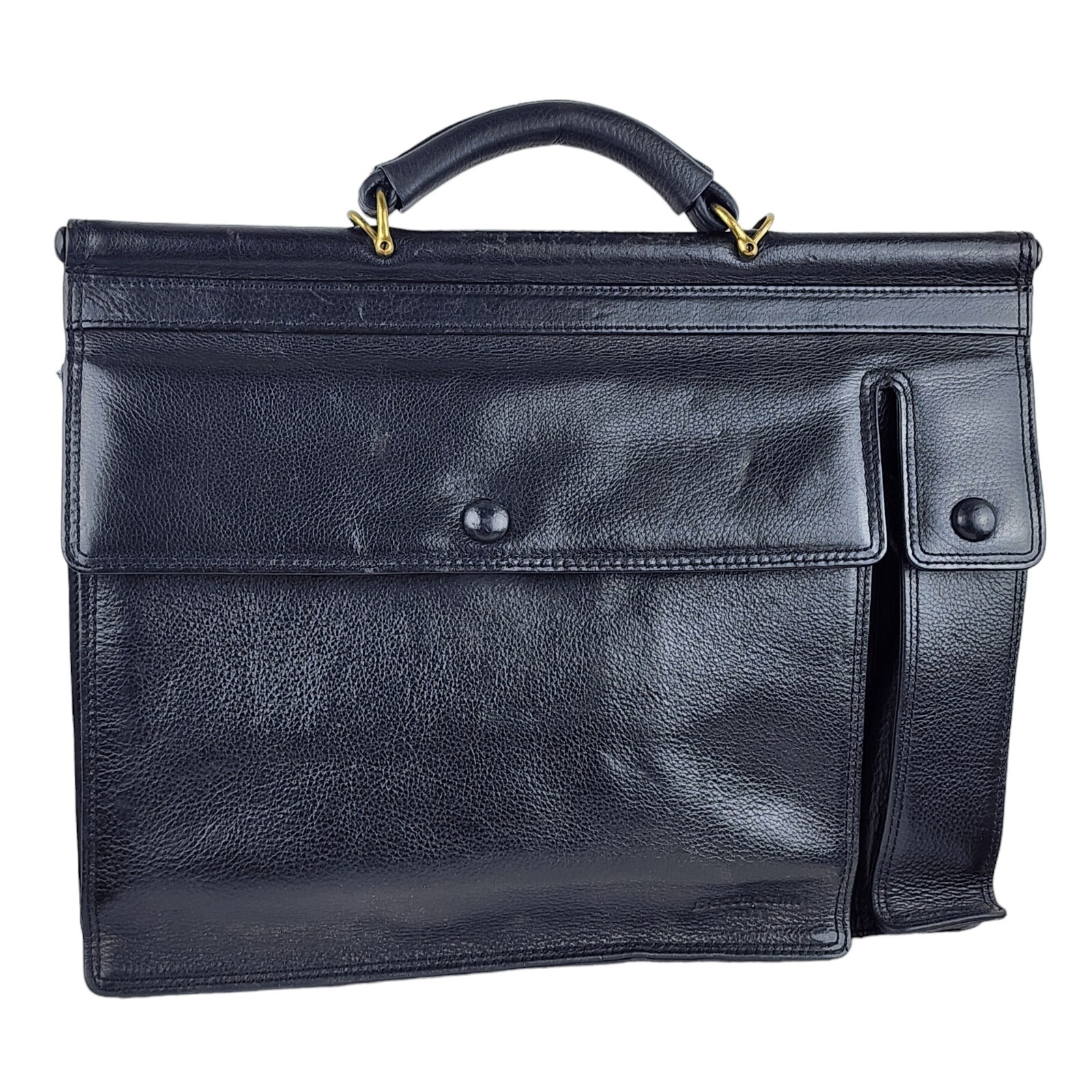 Beccaccino Italy Black Leather Briefcase Messenger Bag - Gem