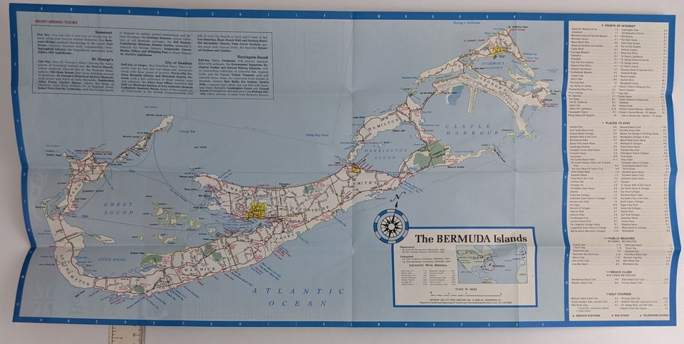 1966 Bermuda Handy Reference Travel Map Tourist Sites Cities Vintage ...