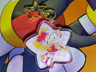 Amy Rose Charm Keychain Sonic Hedgehog Holographic Art Comic Gift Bonus ...
