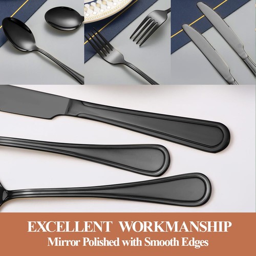 20 Pcs Black Silverware Set for 4 with Simple Striped Handle Design ...