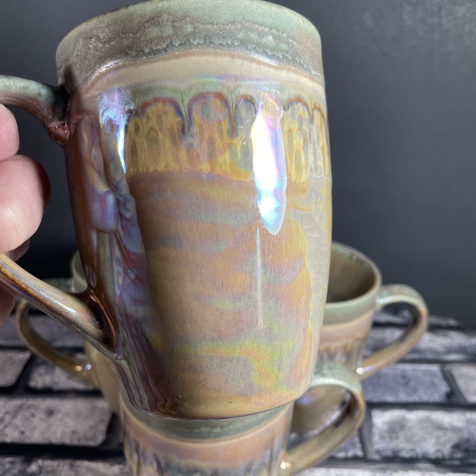 Iridescent Drip Glaze Mugs Sonoran Beauty by Zrike Brands Set of 4 Tan ...