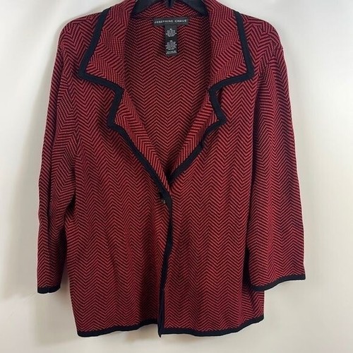 Josephine Chaus | XL Red and Black Chevron Knit Cardigan Sweater | eBay