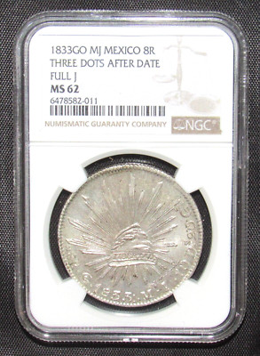 Mexico 1833 Go MJ 8 Reales NGC MS 62 THREE DOTS AFTER DATE FULL J | eBay