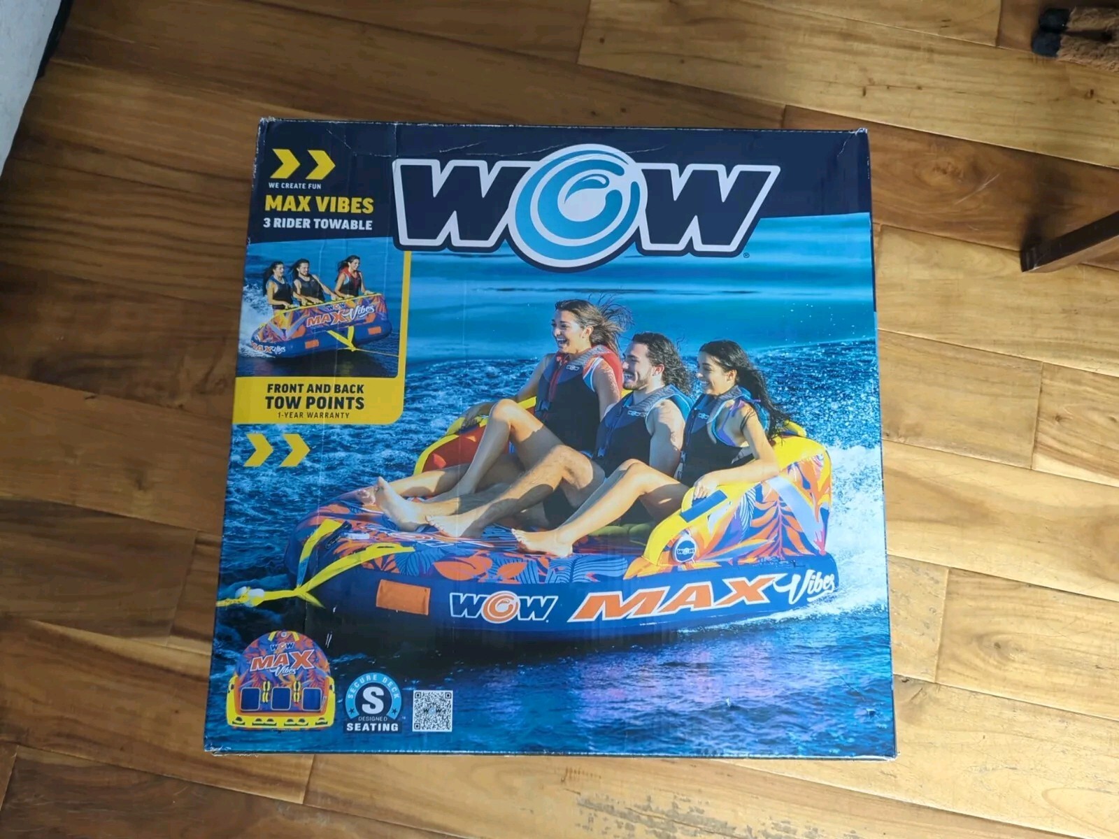 WOW Sports Max Vibes 1-3 Rider Inflatable Towable Tube Boat Raft Float ...