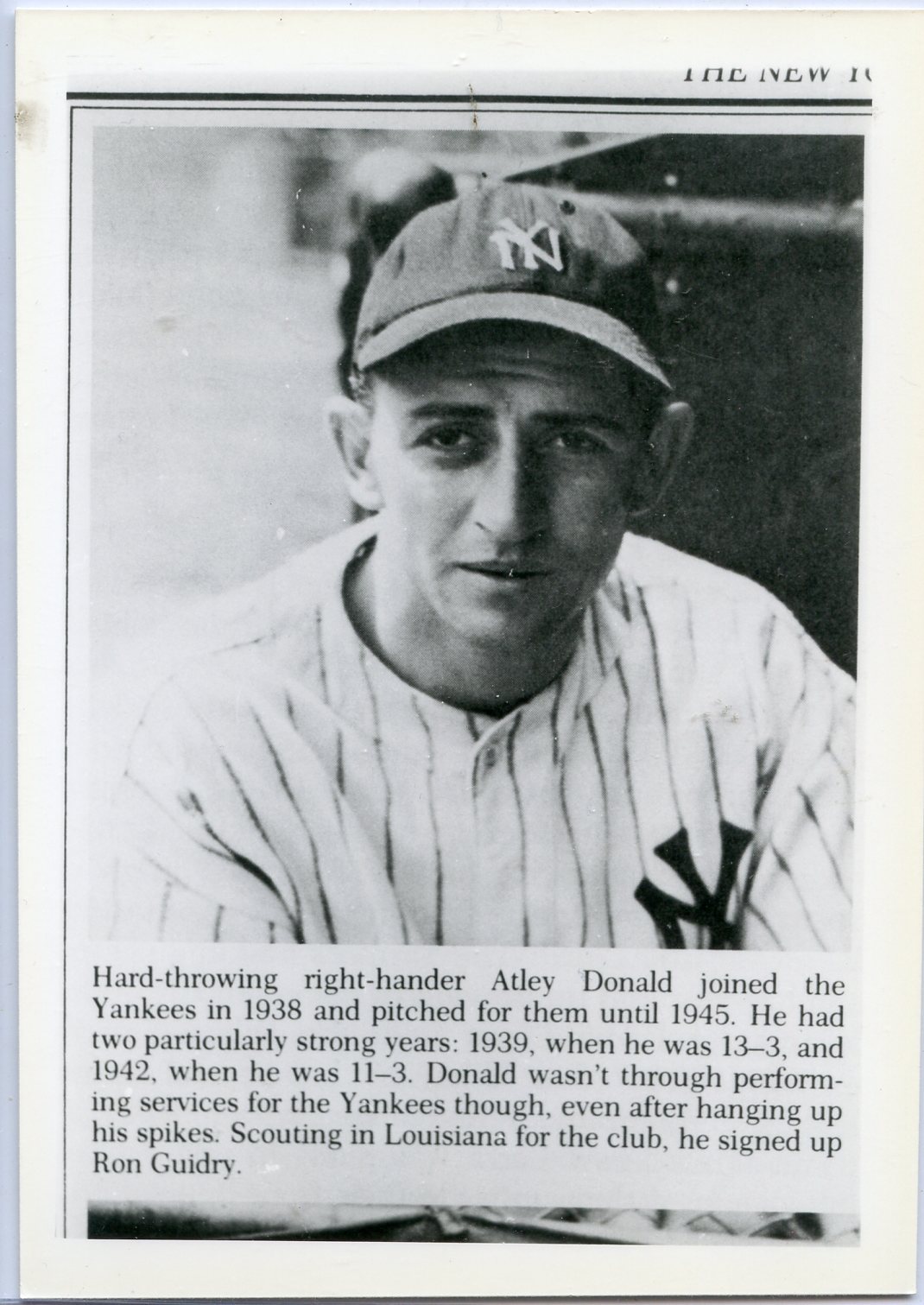 Old Baseball Photo Atley Donald Yankees | eBay