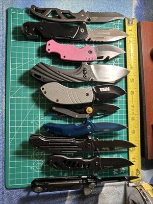 LOT OF 10 BRANDED GERBER, MASTIFF, FLISSA, CAMILLUS, NRA FOLDING POCKET ...