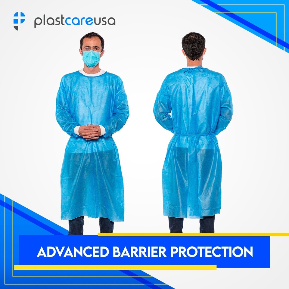 Blue Disposable Gowns Isolation Medical Hospital w/ Knitt Cuffs (200 ...