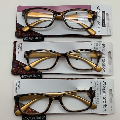 "3 PAIR" R184 Sight Station HEATHER GOLD TORT 1.25 Reading Glasses ...