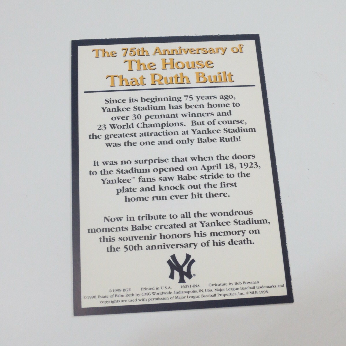 1998 BGE Babe Ruth Estate King of the Stadium 3x5 card Yankees | eBay