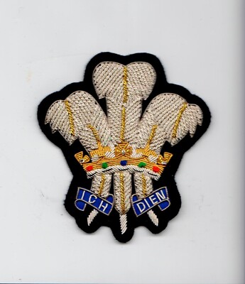 Embroidered Bullion Wire Ich Dien Triple Plume Crest Blazer Badge Patch ...