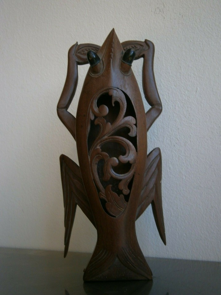 Carved Wooden Box Antique Decor Art Asia Animal Decor Shrimp Crustacean ...