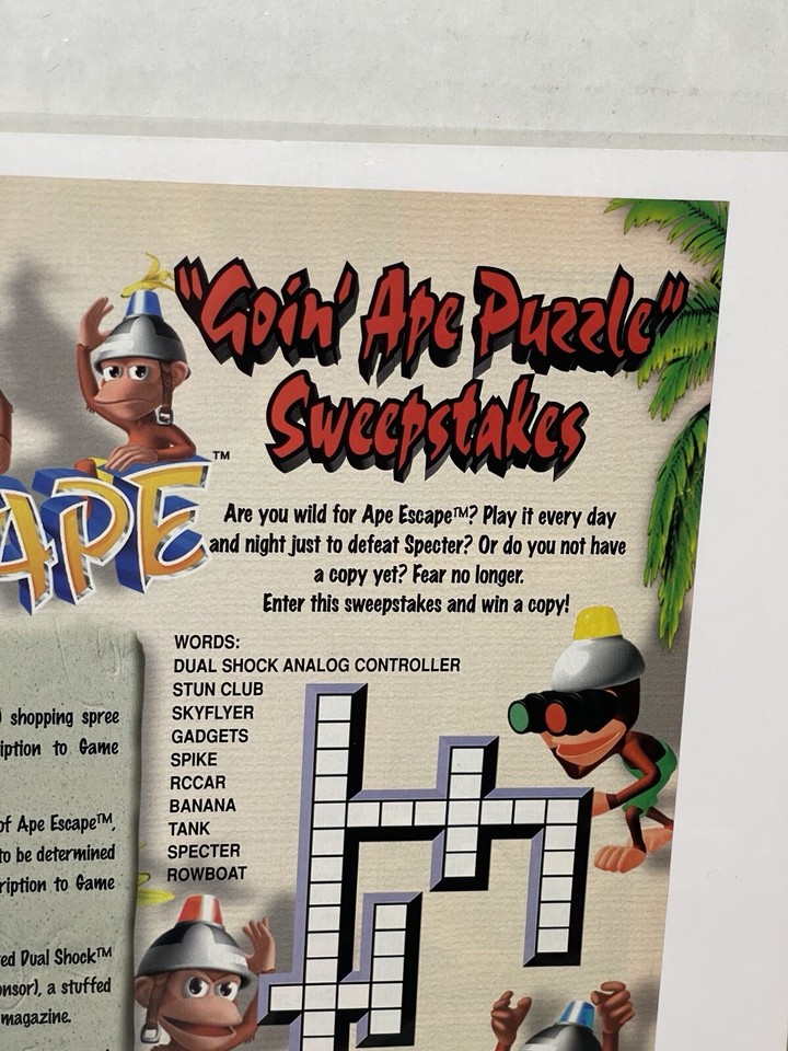 Vintage Ape Escape video game Goin Ape Puzzle Sweepstakes print ad wall ...