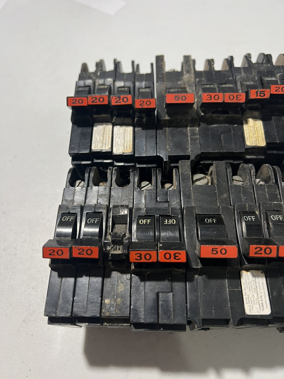 Lot of 19 Federal Pacific Stab Lok Circuit Breakers - 50x2, 30x3, 20x13 ...