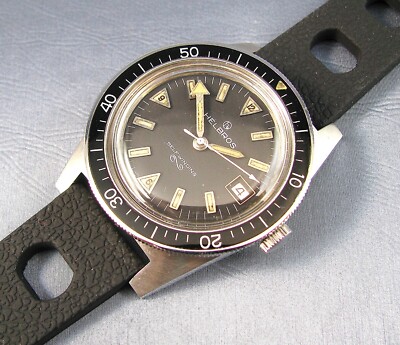 Vintage Elgin Helbros Graber Auto Stainless Steel Diver's Mens Watch ...
