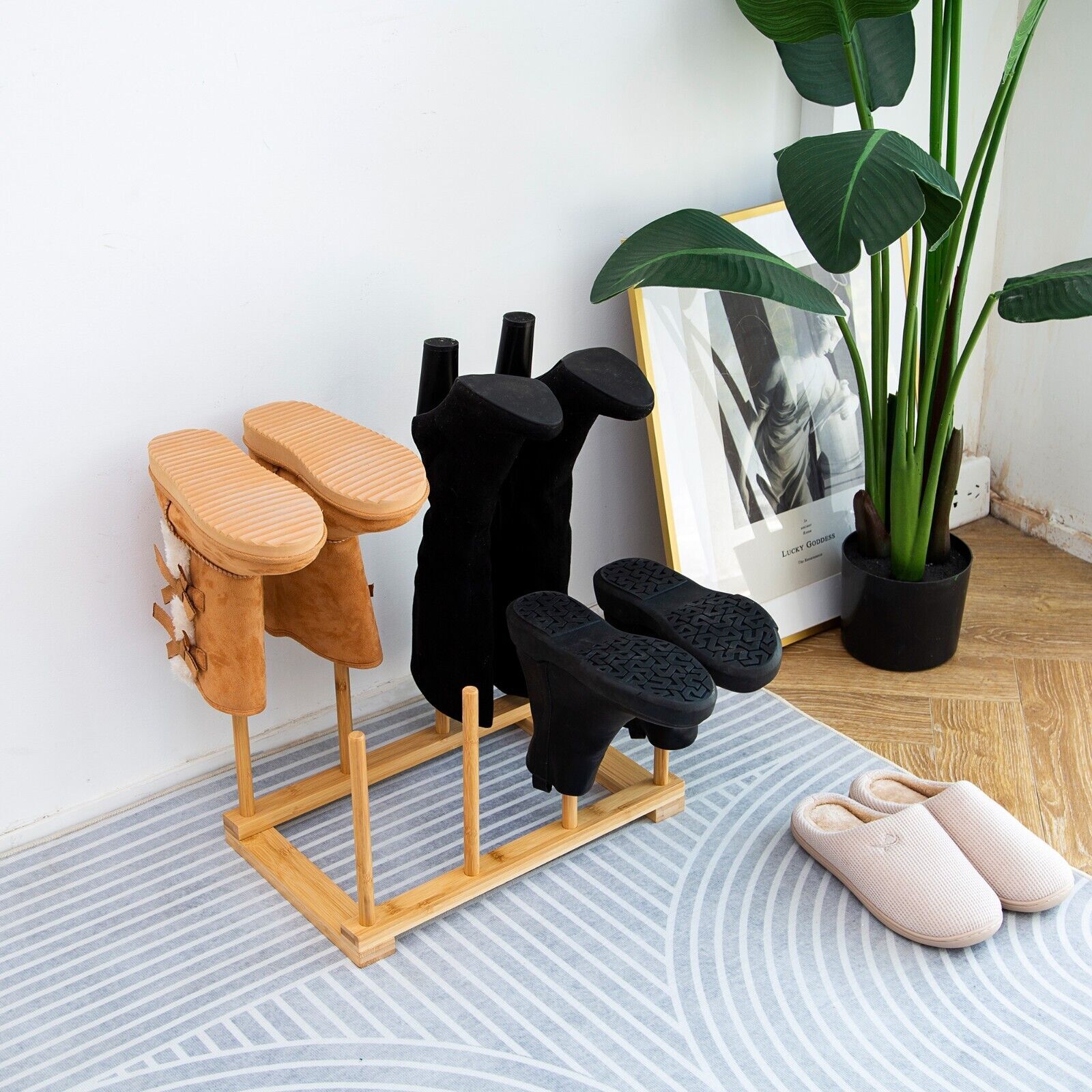 Bamboo Boot Rack Welly Boot Rack Walking Boot Stand | eBay UK