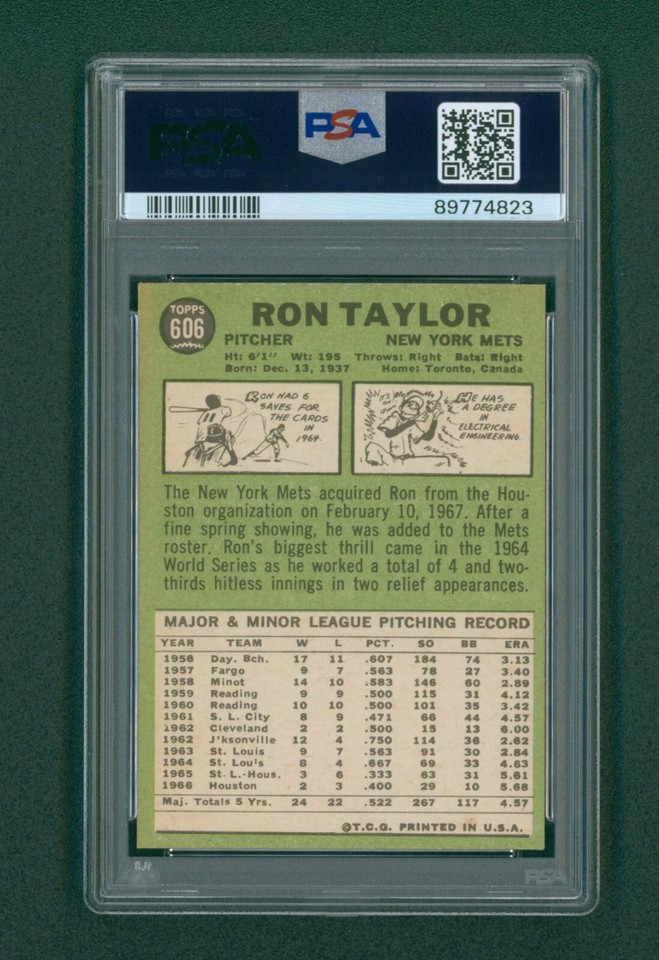 1967 Topps Baseball Card - #606 Ron Taylor High Number PSA 7 NM | eBay
