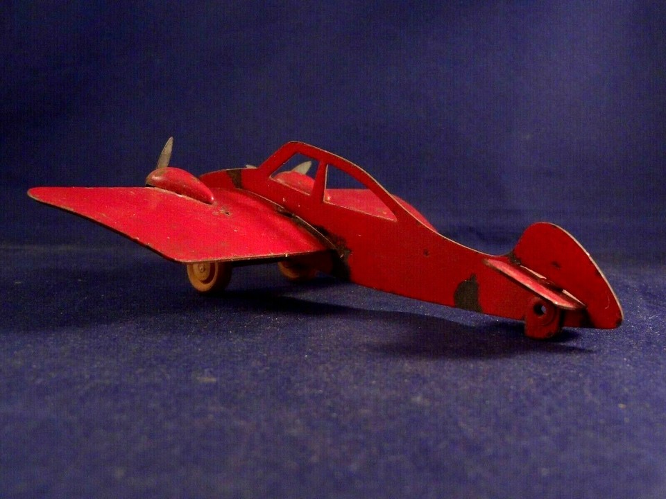 Vintage rare tin toy red plane airplane aircraft France 1930's | eBay