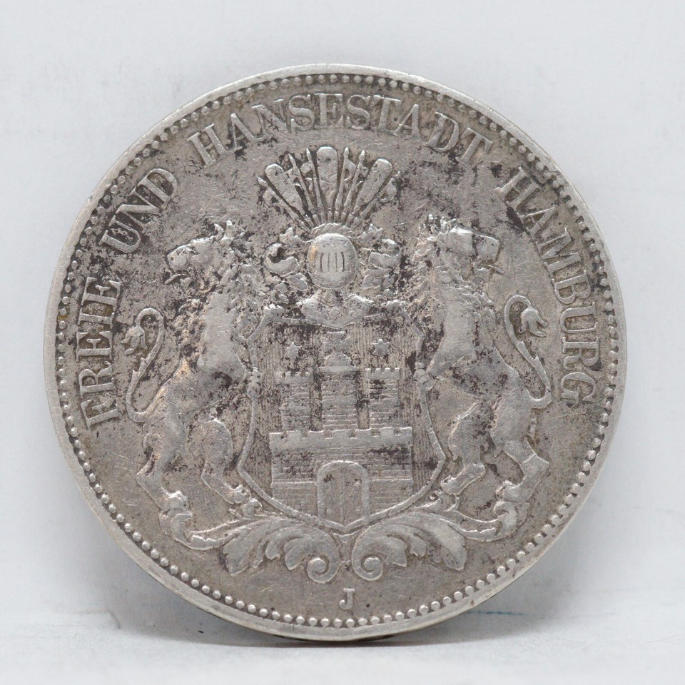 1903-J Germany Hamburg 5 Mark Funf Reich .900 (cn12554) | eBay