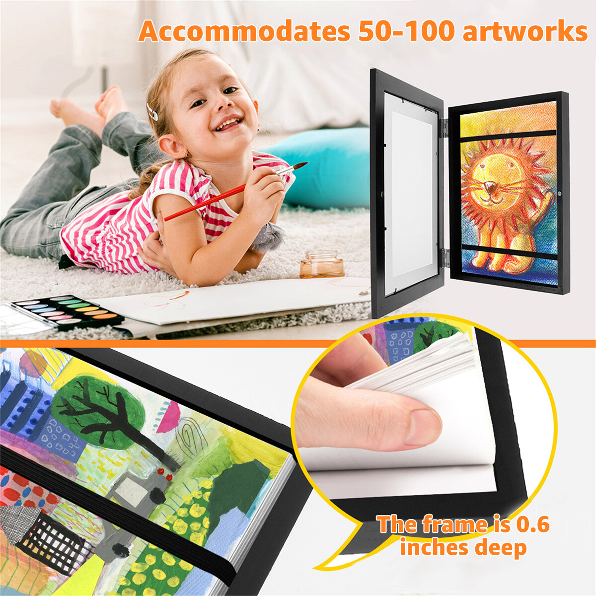 2x Kids Art Frame A4 Front Opening Photo Frames with Stand Wooden 100 ...