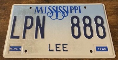 Mississippi License Plate LPN 888 Nurse Triple 8s Good Number Lee ...