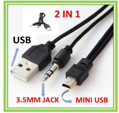Mini USB To USB & 3.5mm Aux Charging Audio Cable For mp3 Bluetooth ...