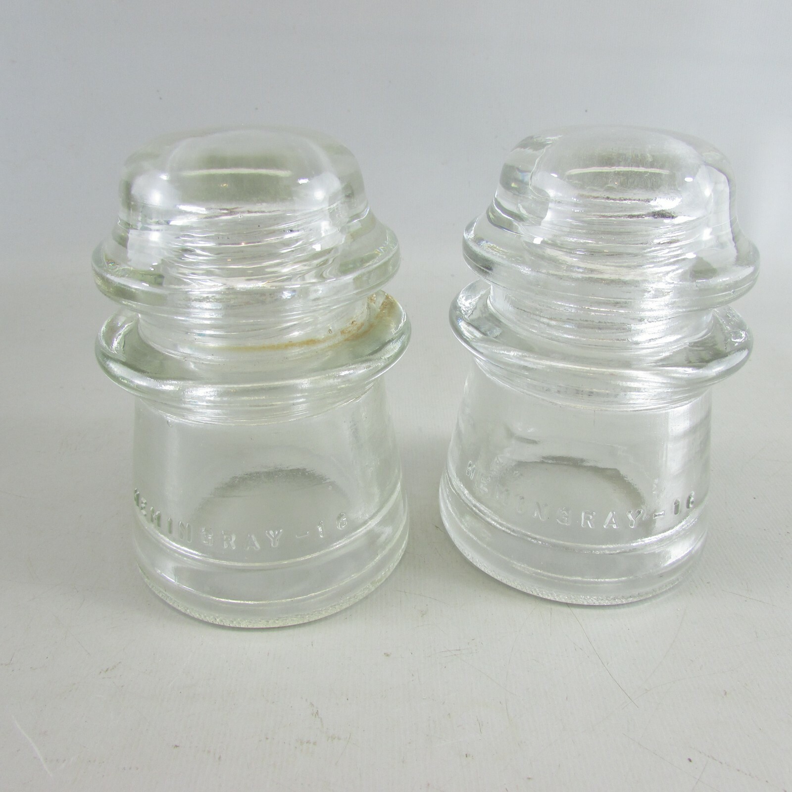 Lot of 2 Hemingray 16 Clear Glass insulators railroad | MANY AVAILABLE ...