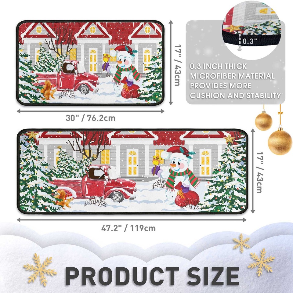 2 Pcs Christmas Kitchen Rugs and Mats for Floor Non-Slip Backing Mat ...