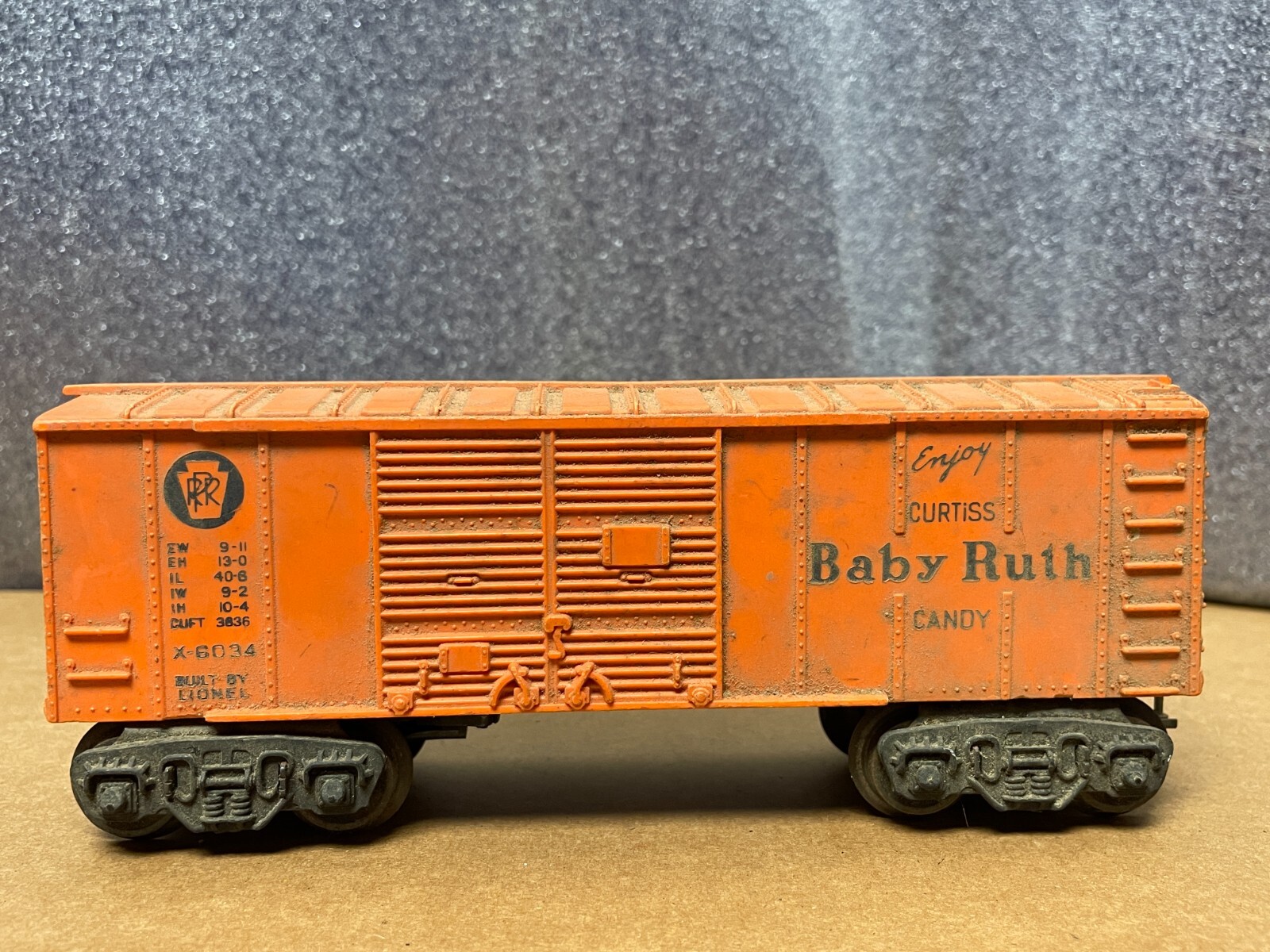 POSTWAR O GAUGE LIONEL PENNSYLVANIA X6034 ORANGE BABY RUTH BOX CAR ...