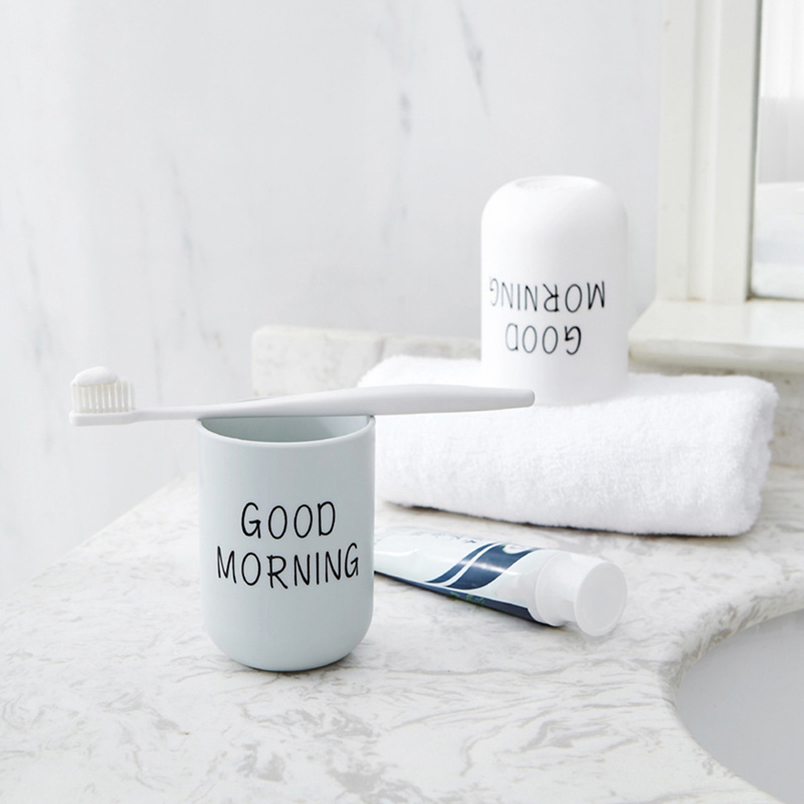 Toothbrush Mug Sturdy Wear-resistant Good Morning Couple Toothbrush Mug ...