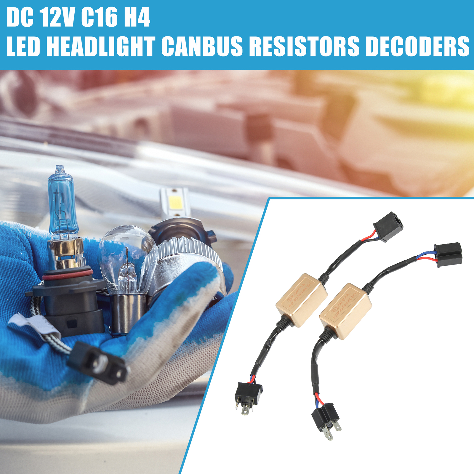 LED Headlight Canbus Decoder C16 H4 Error Free Warning Resistors (Set ...