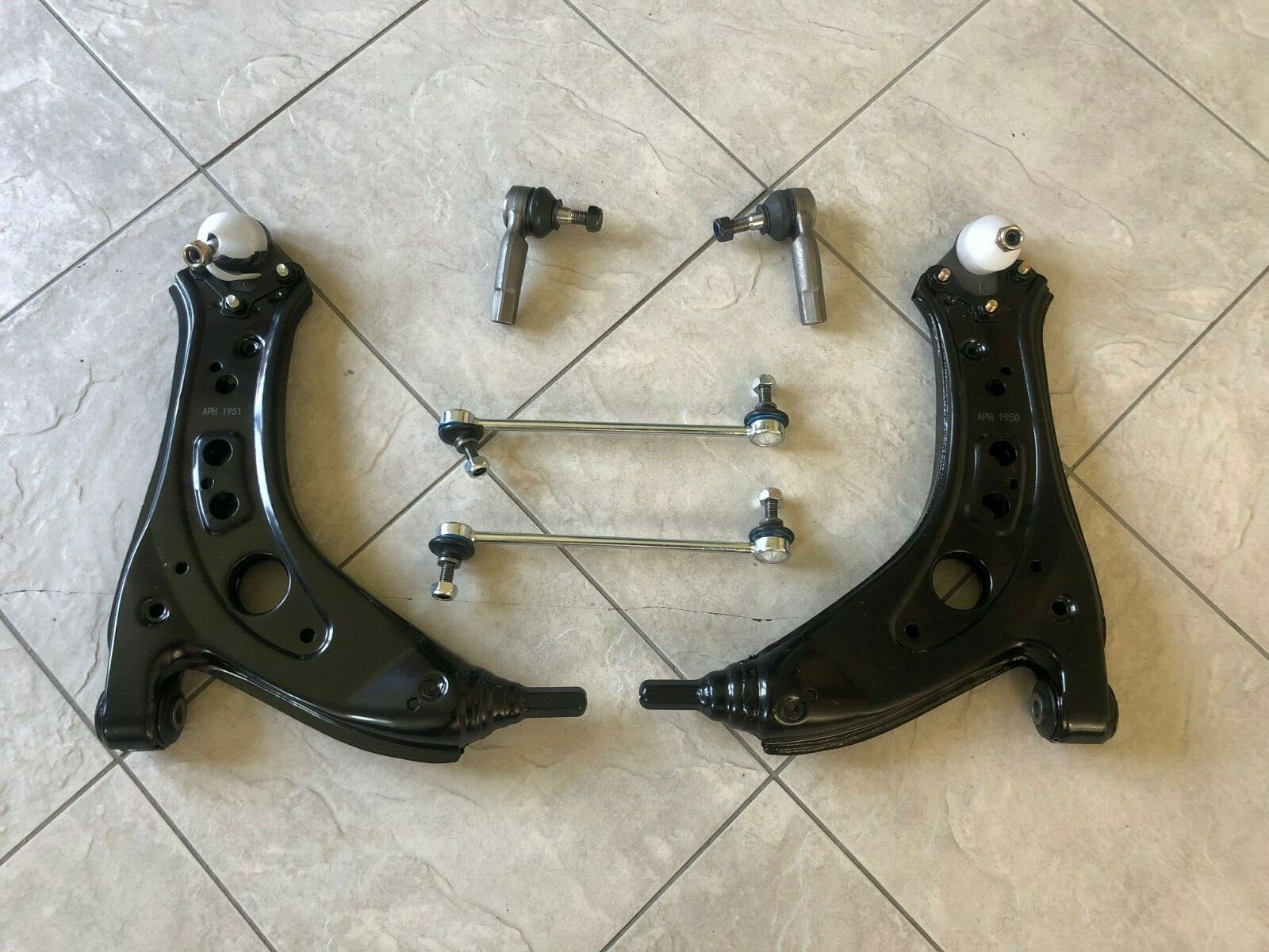 VW POLO 9N 02-09 TWO WISHBONE ARMS 2 DROP LINKS & 2 OUTER TRACK ROD ...