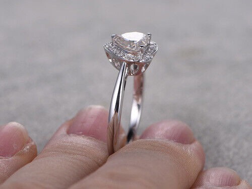 2.5CT Heart Lab-Created Diamond 14K White Gold FN Halo Engagement ...