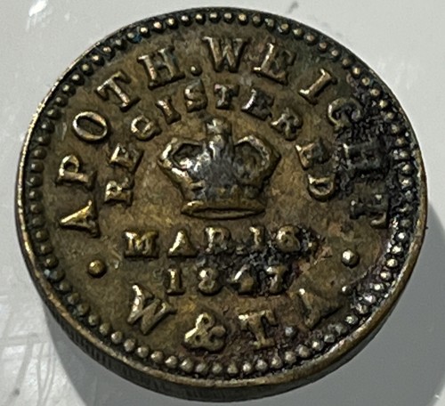 1847 MARCH 16 APOTH.WEIGHT W&TA ONE 3J DRAM TOKEN | eBay