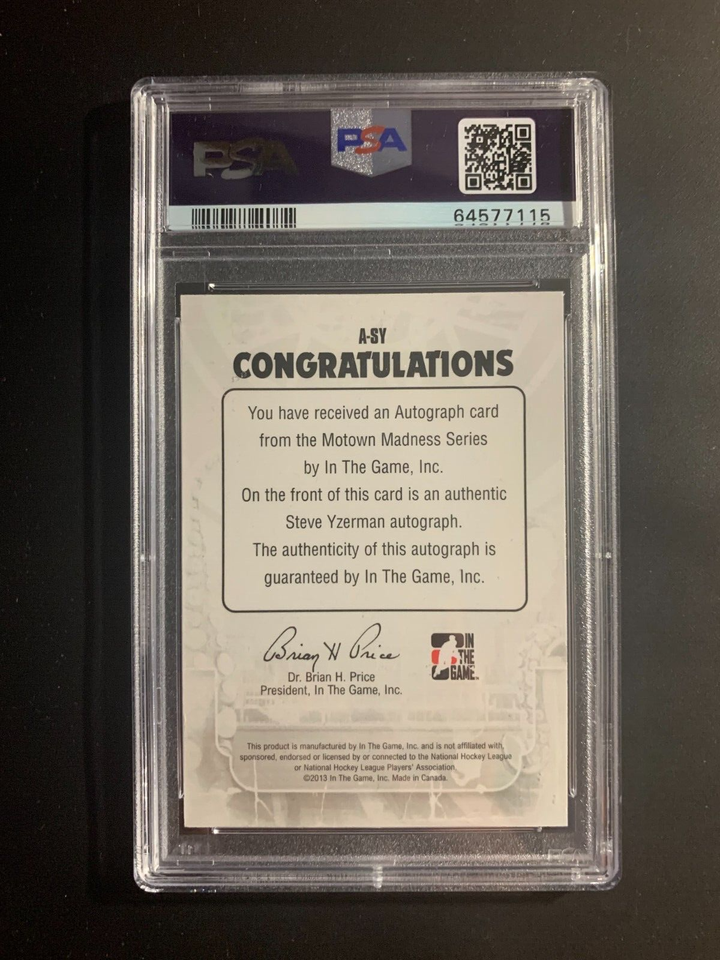 STEVE YZERMAN 2012-13 IN THE GAME MOTOWN MADNESS AUTO AUTOGRAPH PSA 10 ...