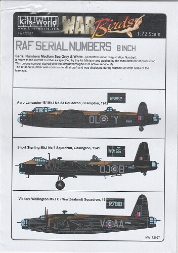DECALCOMANIES KITS WORLD KW172027 RAF SERIAL NUMBERS | eBay