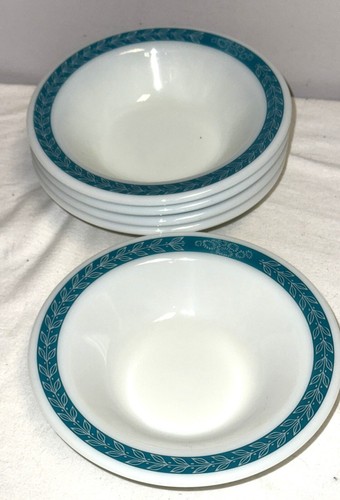5 Pyrex Corning Decor Dinnerware LAUREL LEAF TURQUOISE 6 1/2" CEREAL ...