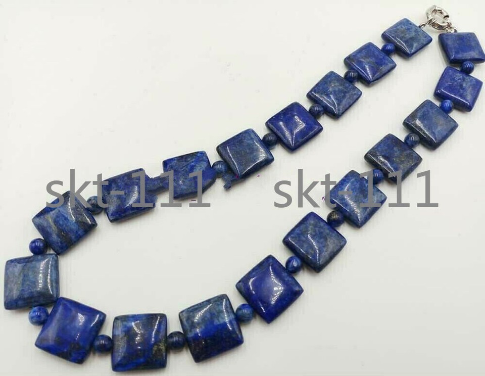 12mm Natural Blue Lapis Lazuli crystal Gemstone Square Beads Necklace ...