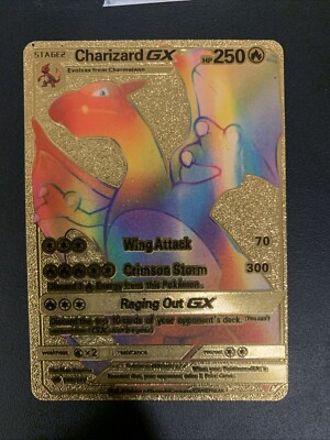 Gold Metal Pokemon Charizard GX Rainbow Gold Foil Fan Art Card 150/147 ...