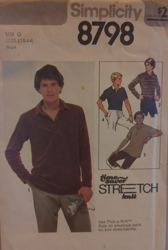 VINTAGE SIMPLICITY Pattern 8798 MEN'S PULLOVER TOP STRETCH KNIT ONLY/SZ ...