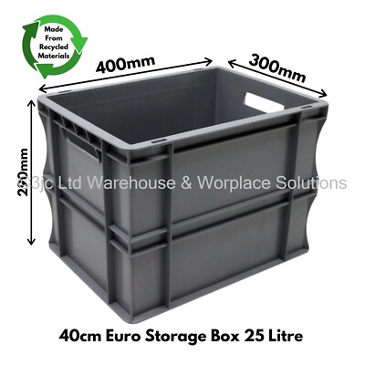 25 Litre Very Strong Grey Plastic Euro Parts Storage Container Boxes ...