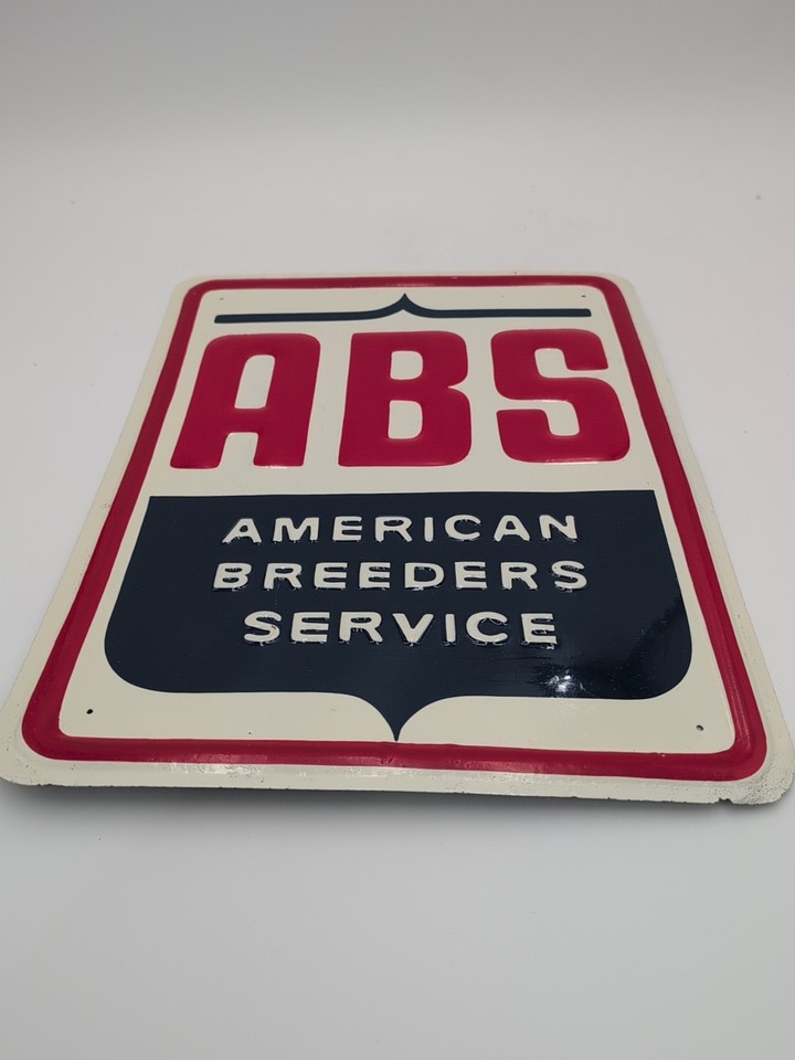 VTG ABS AMERICAN BREEDERS SERVICE METAL EMBOSSED FARM SIGN 17.75" X 13. ...