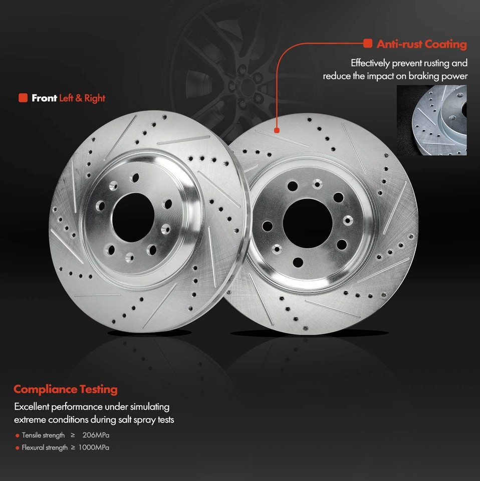 6Pcs Front Drilled Brake Rotor & Ceramic Brake Pad for Cadillac CTS STS ...
