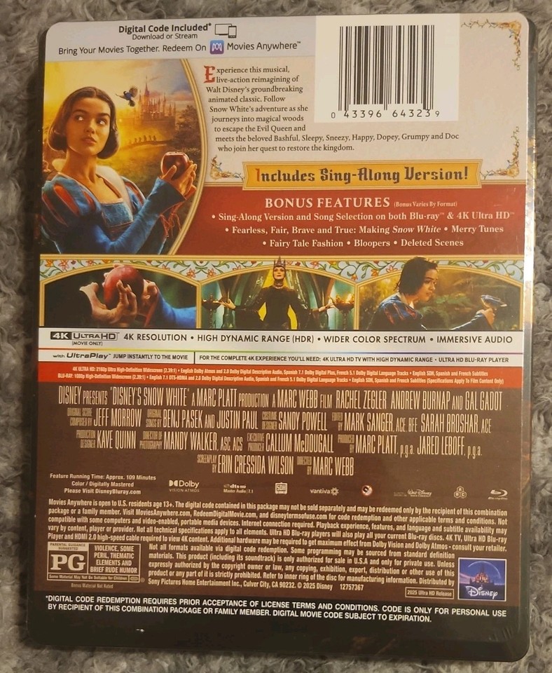 Snow White (2025) STEELBOOK (4K Ultra HD Blu-Ray + Blu-Ray + Digital ...