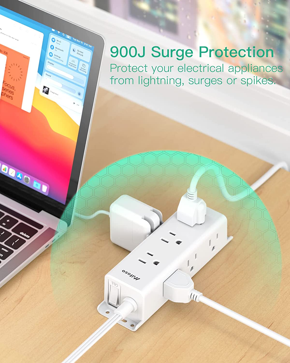 Surge Protector Power Strip - 9 Widely Spaced Multi Outlets, Wall Mount ...
